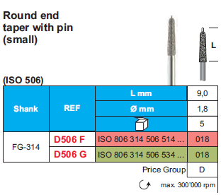 DIAMOND BUR FG 506 ROUND END TAPER WITH PIN 5pcs STODDARD