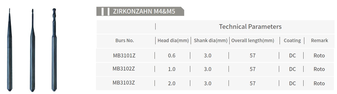 AIDITE MILLING BUR ZIRKONZAHN 3mm SHANK - ZIRCONIA